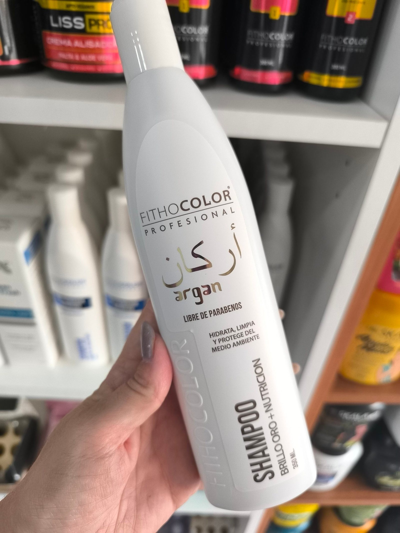 Shampoo Argan Brillo Oro + Nutricion x 350 ml. Fithocolor
