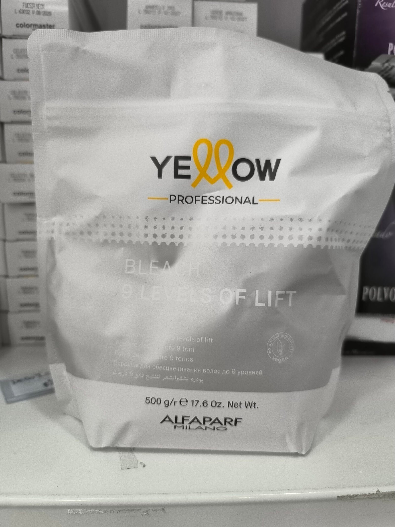 Polvo decolorante 9 tonos Yellow. Alfaparf. 500 grs.